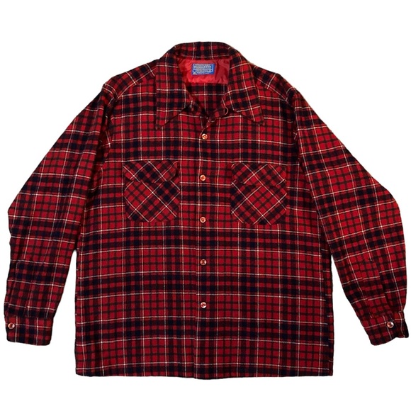 Pendleton | Shirts | Vintage Pendleton Red And Black Plaid Wool Flannel ...